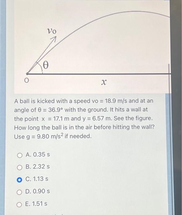 Solved A ball is kicked with a speed vo =18.9 m/s and at an | Chegg.com