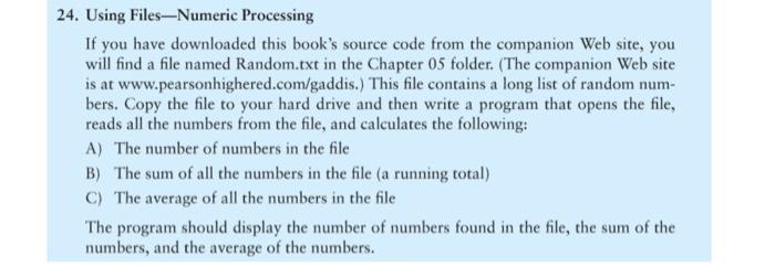 Solved 24. Using Files-Numeric Processing If you have | Chegg.com