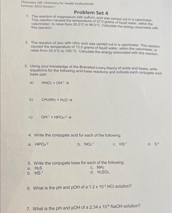 Solved Problem Set 4 1. The reaction of magnesium with | Chegg.com