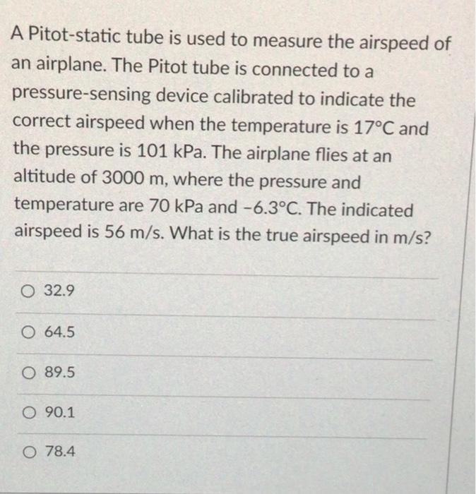 Solved A Pitot-static tube is used to measure the airspeed | Chegg.com