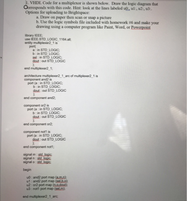 Solved 1. VHDL Code for a multiplexor is shown below. Draw | Chegg.com