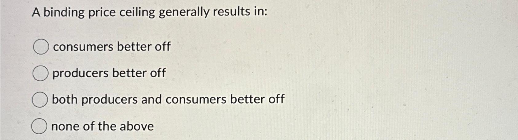 Solved A binding price ceiling generally results | Chegg.com