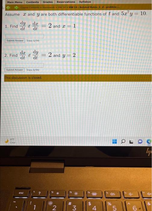 Solved Assume x and y are both differentiable functions of t | Chegg.com