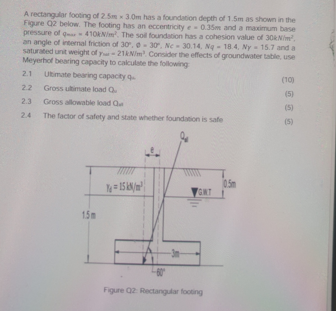 Solved A rectangular footing of 2.5m×3.0m ﻿has a foundation | Chegg.com