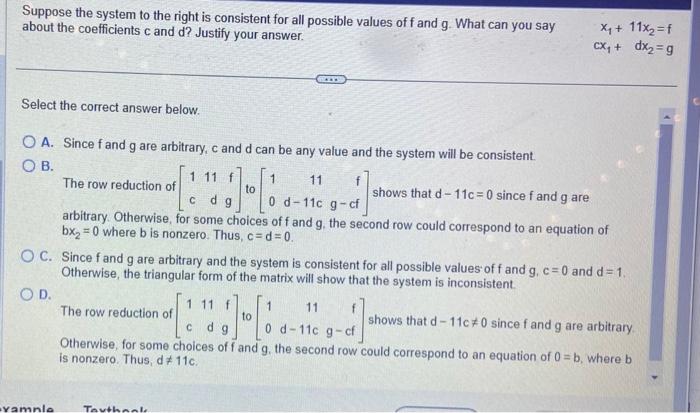 Solved Suppose the system to the right is consistent for all | Chegg.com