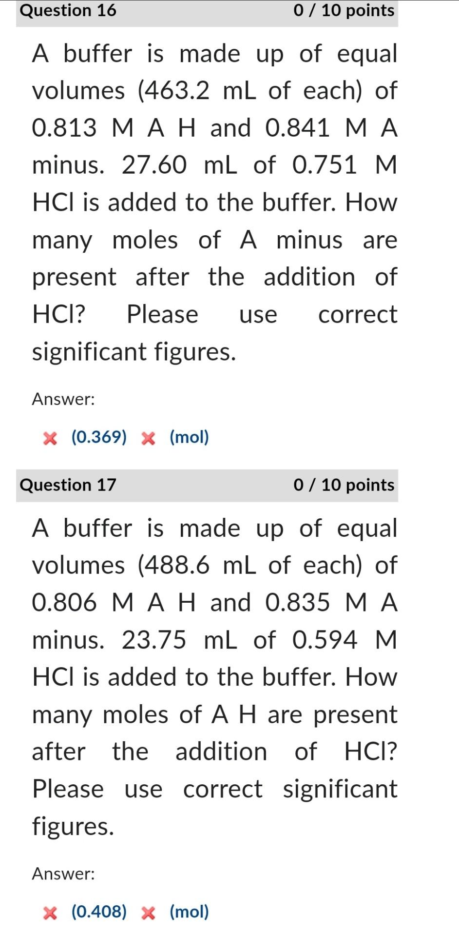 Solved A buffer is made up of equal volumes (463.2 mL of | Chegg.com