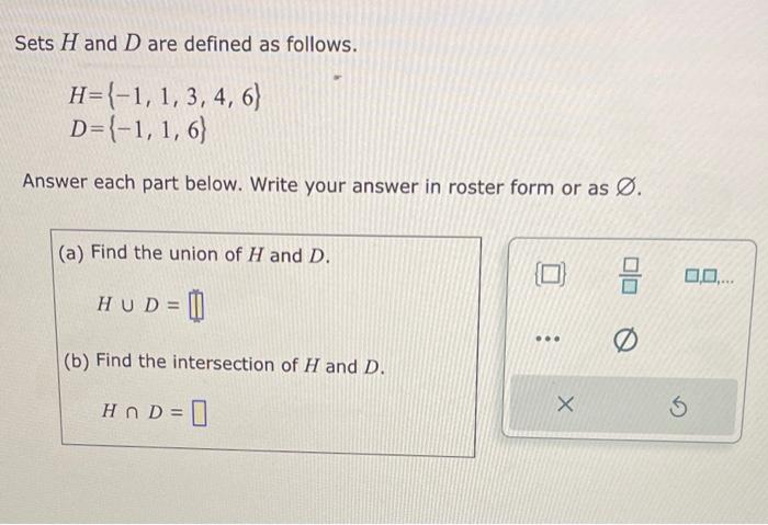 Solved Sets H and D are defined as follows. | Chegg.com