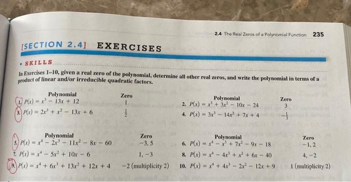 Solved 2.4 The Real Zeros of a Polynomial Function 235 | Chegg.com
