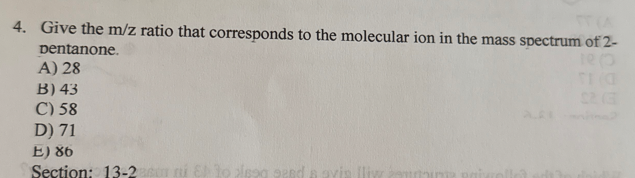 Solved Give the mz ﻿ratio that corresponds to the molecular | Chegg.com