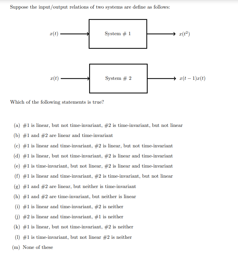 Solved Suppose the input/output relations of two systems are | Chegg.com