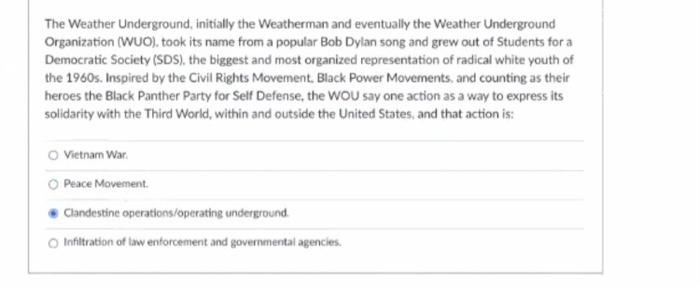 The Weather Underground, initially the Weatherman and | Chegg.com