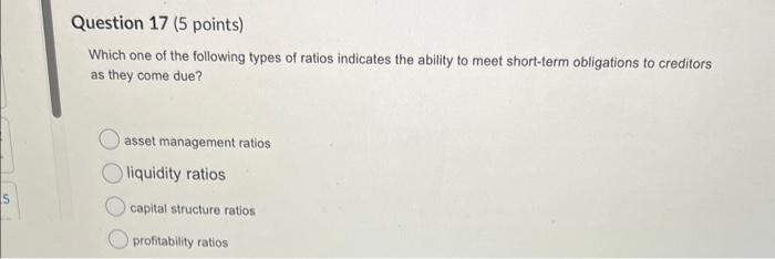 Solved Which one of the following types of ratios indicates | Chegg.com