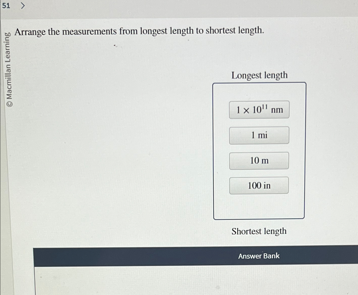 Solved 51๓ ﻿Arrange the measurements from longest length to | Chegg.com