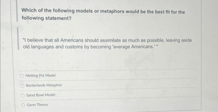 Solved Which of the following models or metaphors would be | Chegg.com