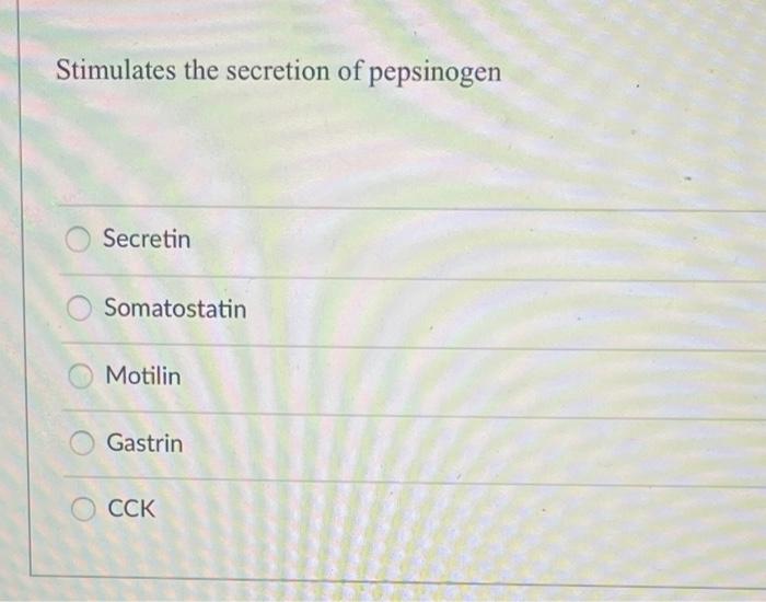 Solved Stimulates the secretion of pepsinogen Secretin | Chegg.com