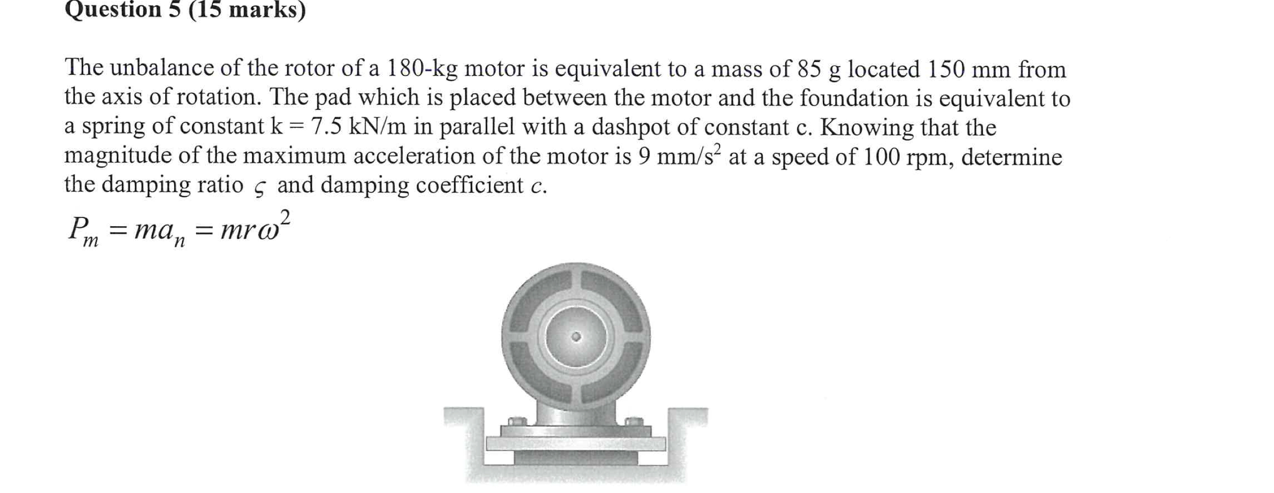 Solved Question 5 (15 ﻿marks)The unbalance of the rotor of a | Chegg.com