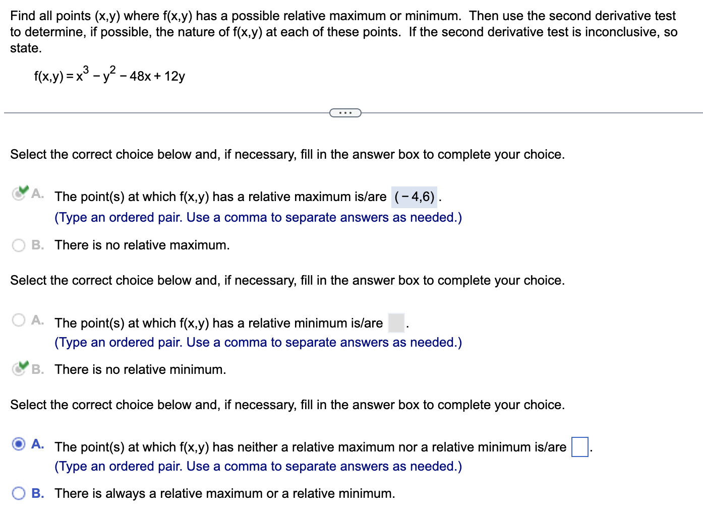 Solved Find all points (x,y) ﻿where f(x,y) ﻿has a possible | Chegg.com