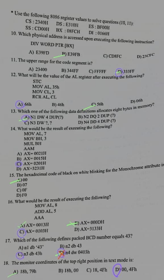 Solved Use the following 8086 ﻿register values to solve | Chegg.com