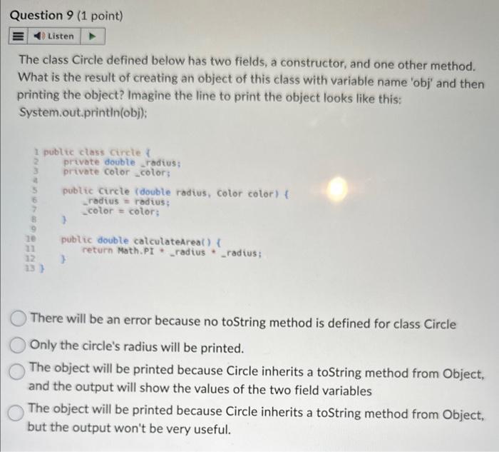 Solved The class Circle defined below has two fields, a | Chegg.com