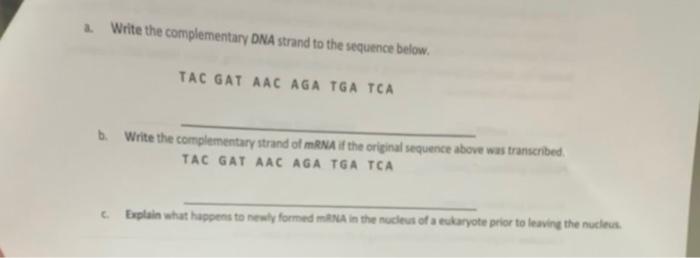 Solved a. Write the complementary DNA strand to the sequence | Chegg.com