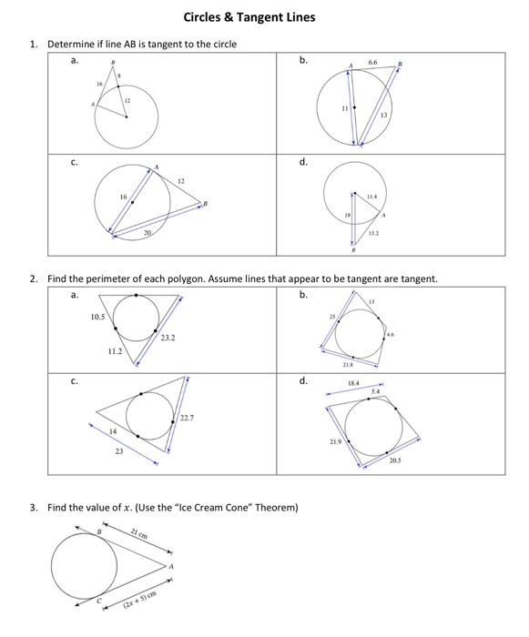 Solved Circles \& Tangent Lines 1. Determine if line AB is | Chegg.com