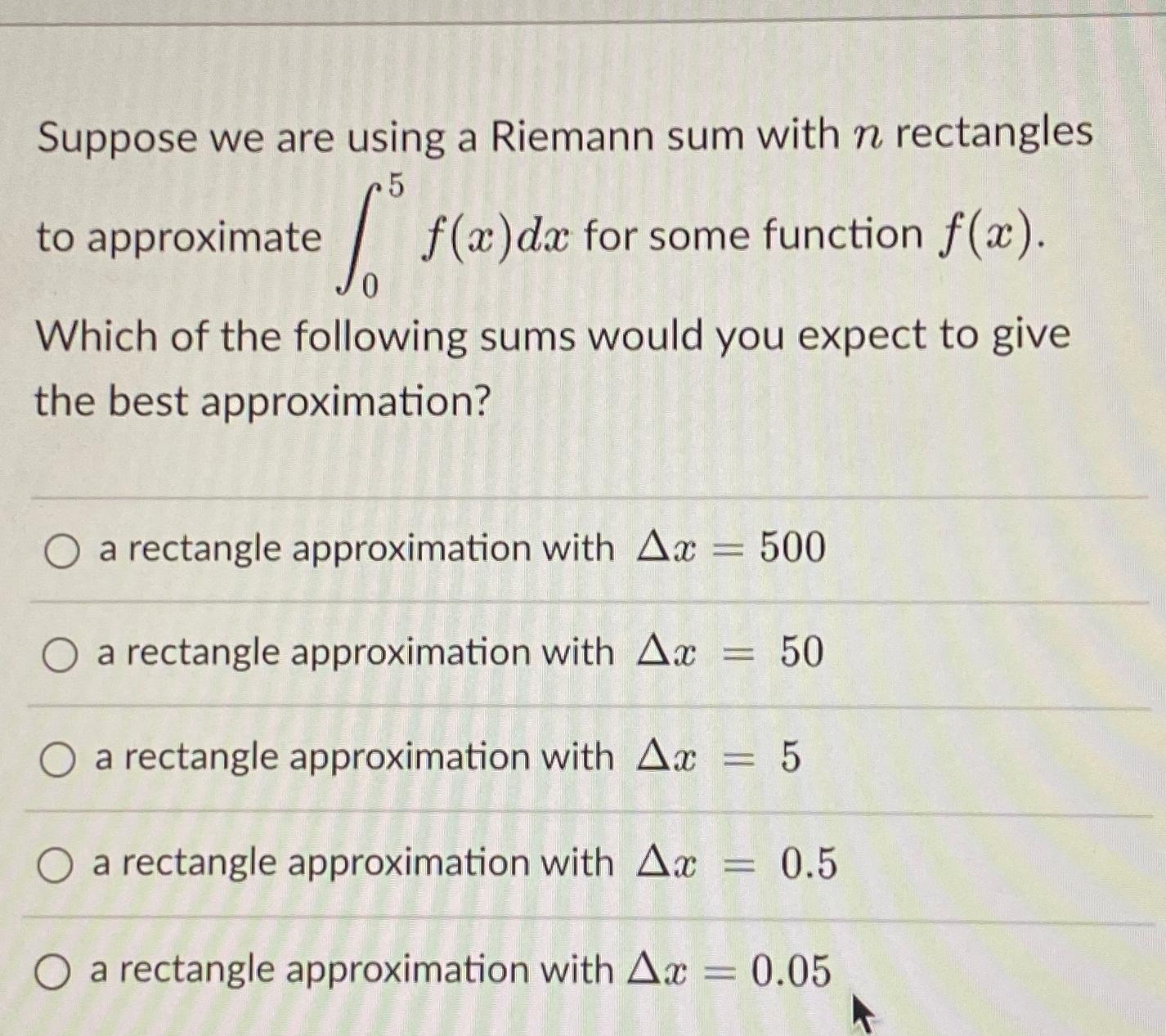 Solved Suppose we are using a Riemann sum with n ﻿rectangles | Chegg.com