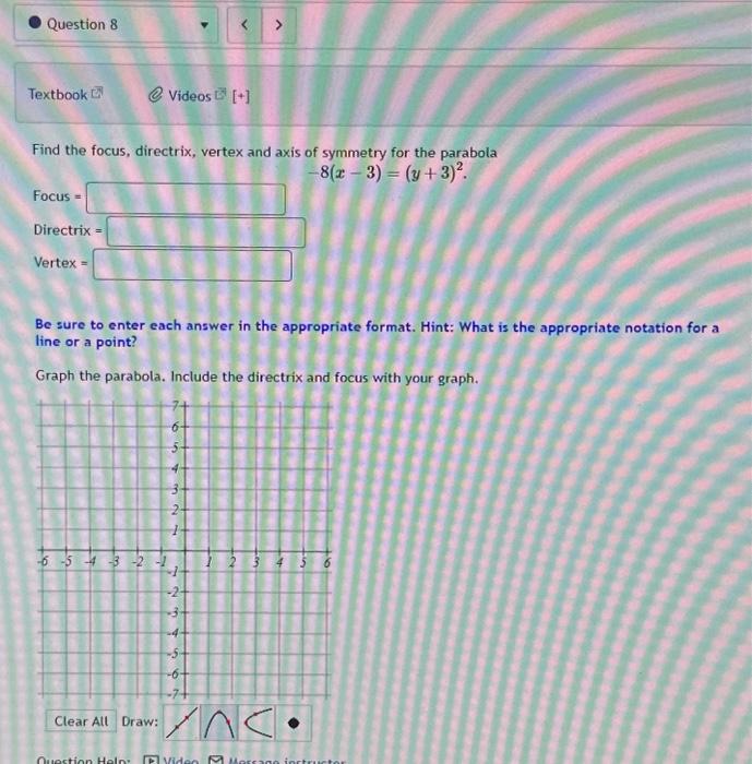 Solved Find the focus, directrix, vertex and axis of | Chegg.com