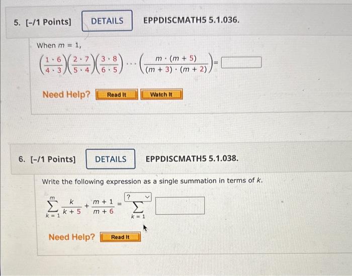 Solved 1 Points] EPPDISCMATH5 5.1.036. When m=1, | Chegg.com
