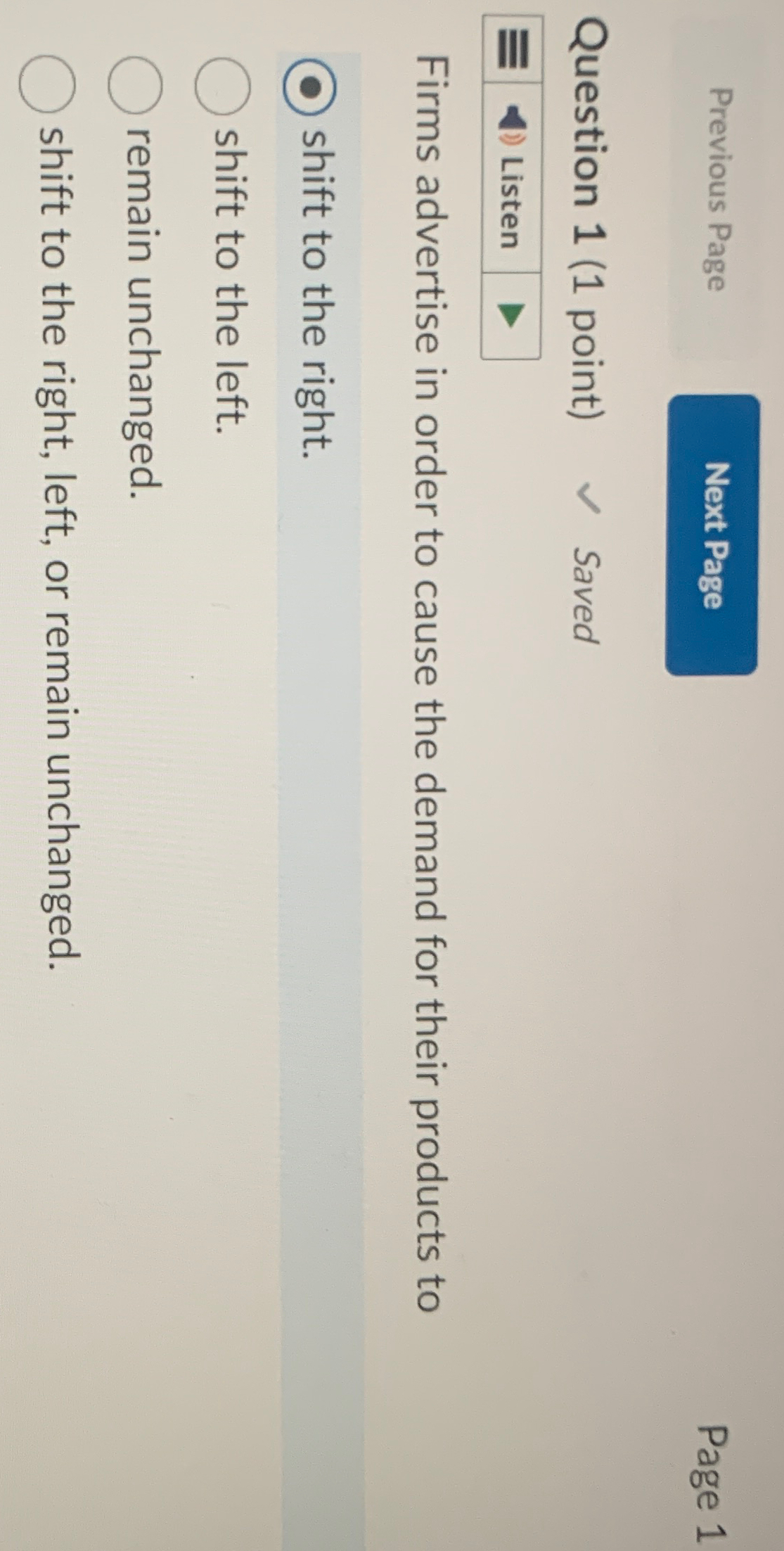 Solved Previous PagePage 1Question 1 (1 ﻿point) ﻿SavedFirms | Chegg.com