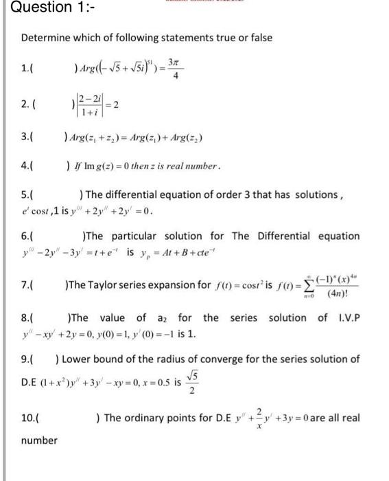 Solved Determine which of following statements true or false | Chegg.com
