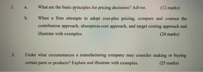 Solved 1. a. b. What are the basic principles for pricing | Chegg.com