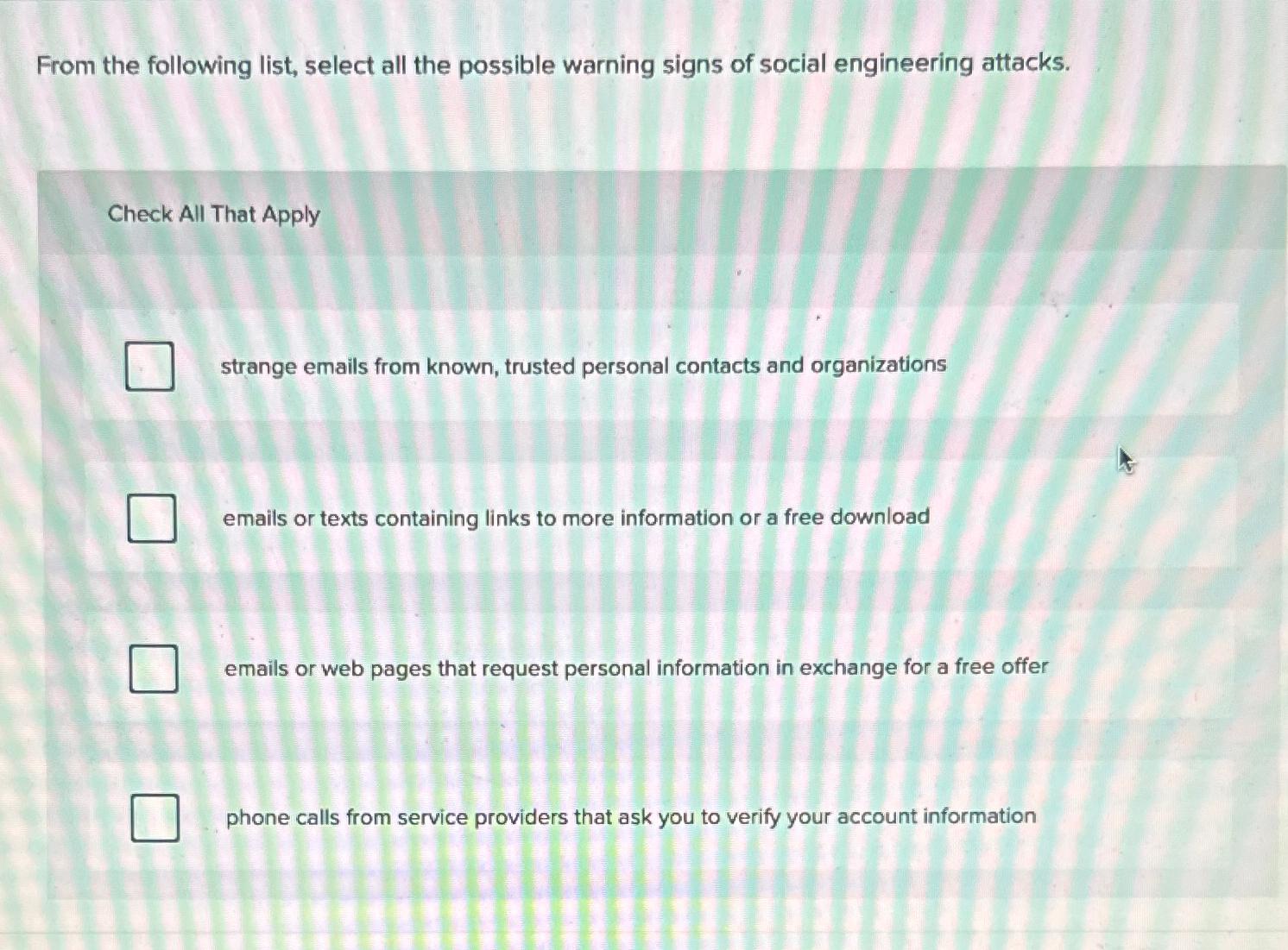 Solved From the following list, select all the possible | Chegg.com