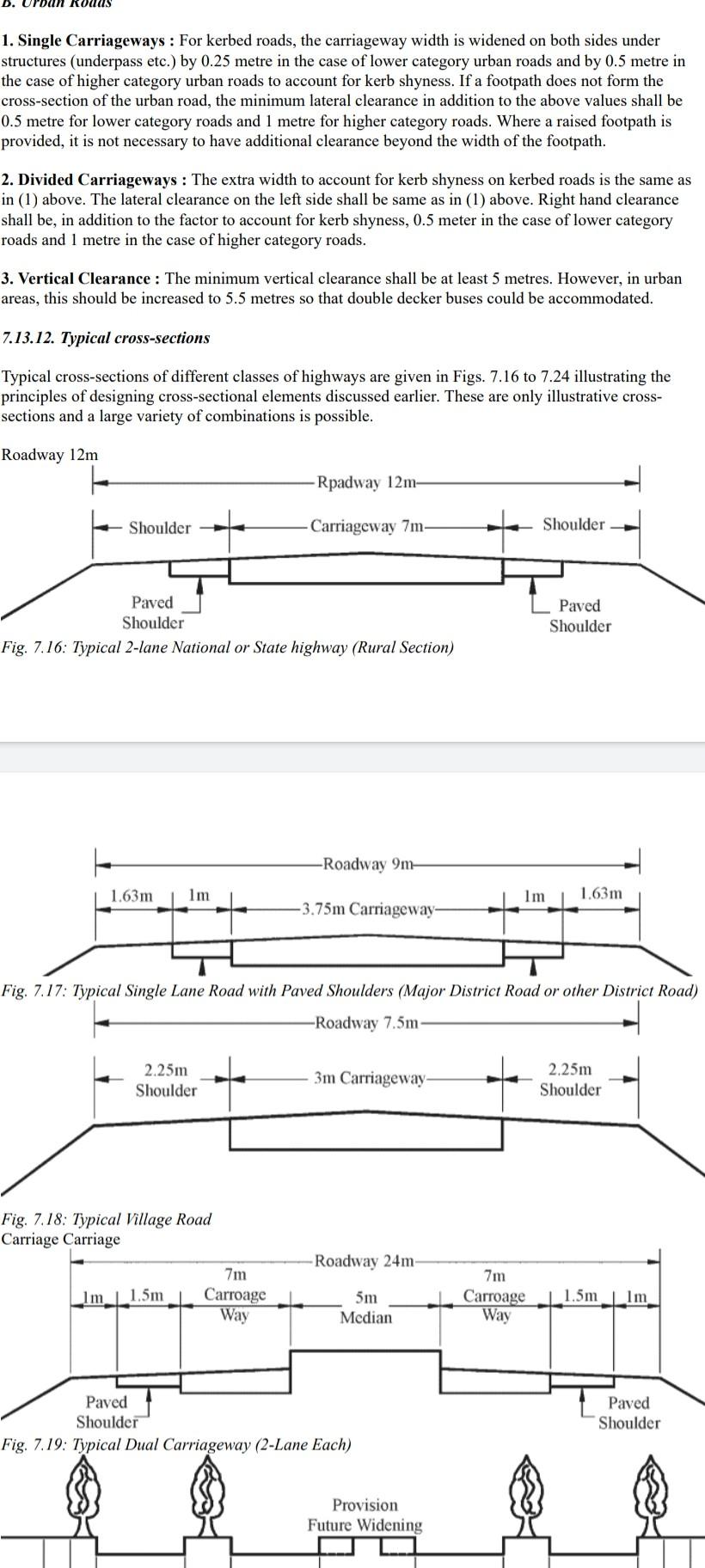 Solved D. Urban Rous 1. Single Carriageways : For kerbed | Chegg.com
