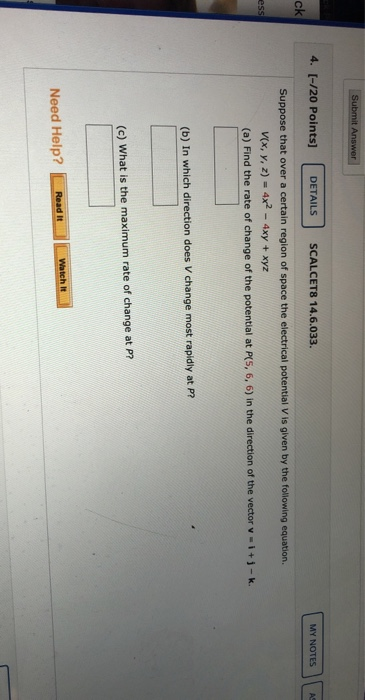 Solved Submit Answer 4. [-/20 Points] DETAILS SCALCET8 | Chegg.com