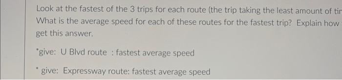 Look at the fastest of the 3 trips for each route | Chegg.com