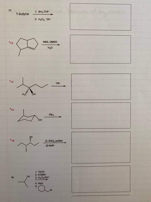 Solved 11 1. BH3-THF 1-butyne 2. H2O2, OH "12 NBS, DMSO H2O | Chegg.com
