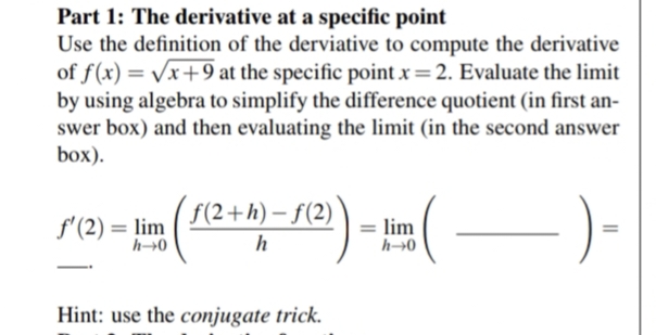 Solved Part 1: The derivative at a specific pointUse the | Chegg.com