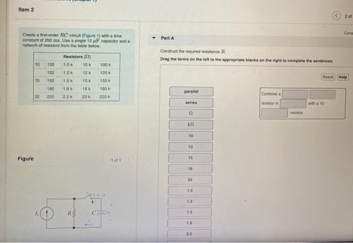 Solved Item 2 2 of Con Create a first-order RC crout (Figure | Chegg.com