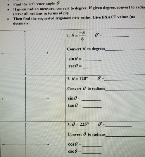 Solved • Find the reference angle e' if given radian | Chegg.com