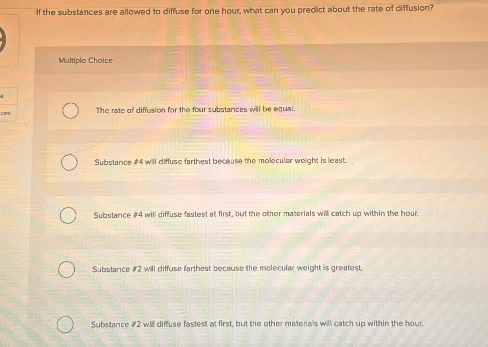Solved If the substances are allowed to diffuse for one | Chegg.com