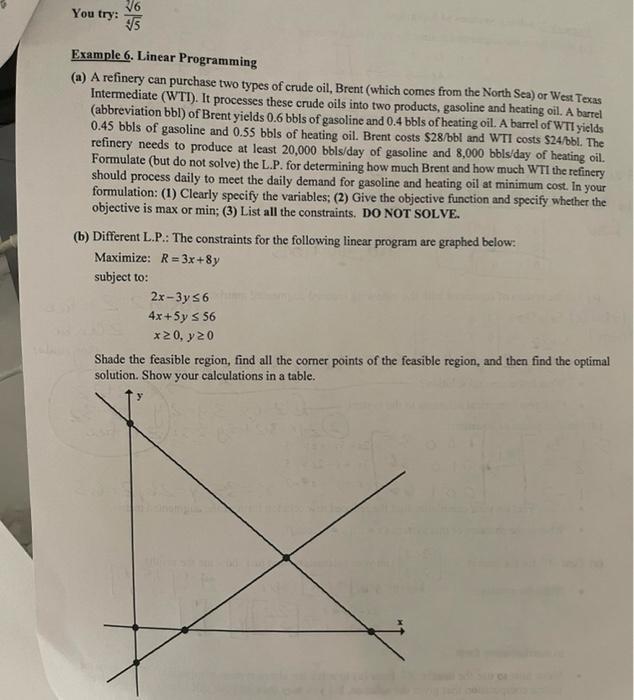 Solved You try: V6 55 Example 6. Linear Programming (a) A | Chegg.com