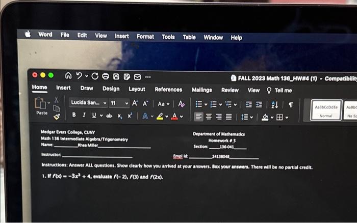 Solved Word File Edit View Insert Format Tools Table Window | Chegg.com
