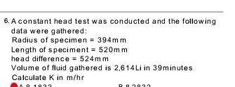 Solved A constant head test was conducted and the following | Chegg.com