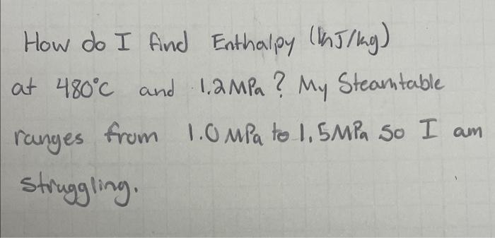 Solved How do I find Enthalpy (kJ/kg) at 480∘C and 1.2MPa ? | Chegg.com