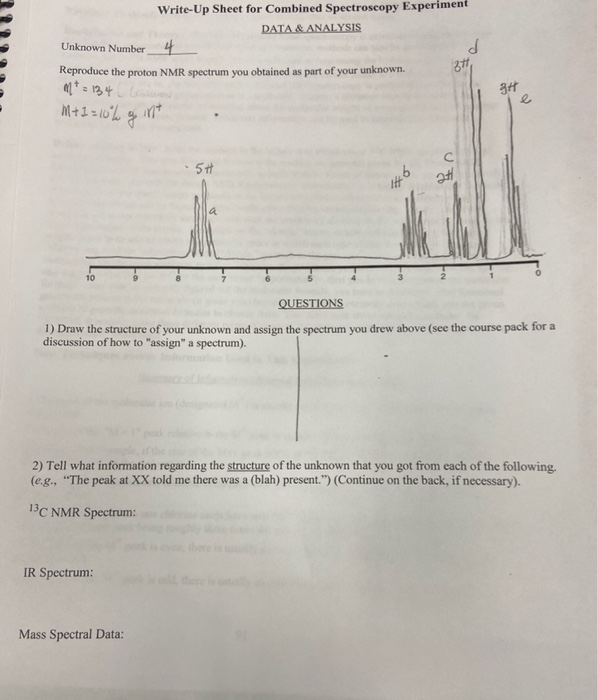 Solved Write-Up Sheet for Combined Spectroscopy Experiment | Chegg.com