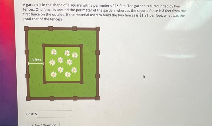 Solved A garden is in the shape of a square with a perimeter | Chegg.com