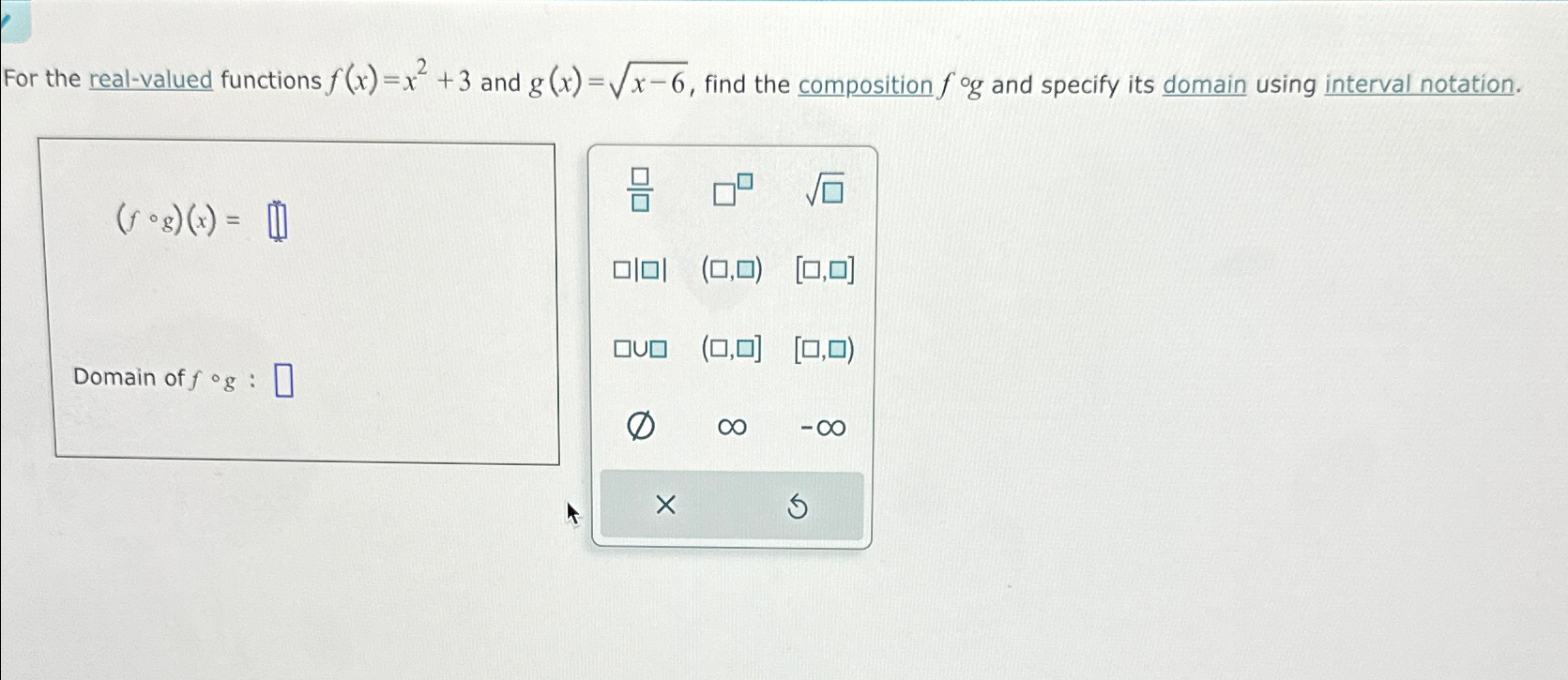 Solved For the real-valued functions f(x)=x2+3 ﻿and | Chegg.com