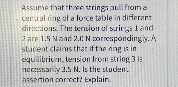 Solved Assume that three strings pull from a central ring of | Chegg.com