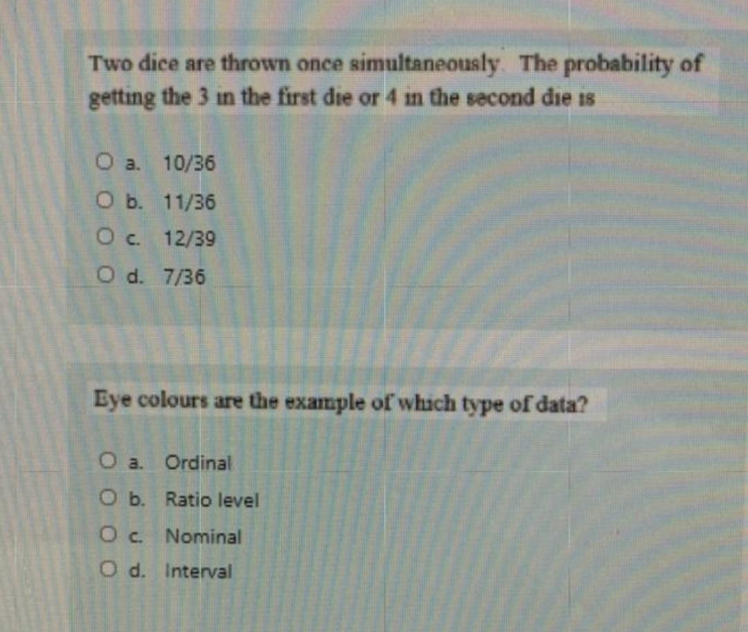 Solved Two dice are thrown once simultaneously. The | Chegg.com