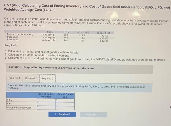 Solved E7-7 (Algo) Calculating Cost of Ending Inventory and | Chegg.com